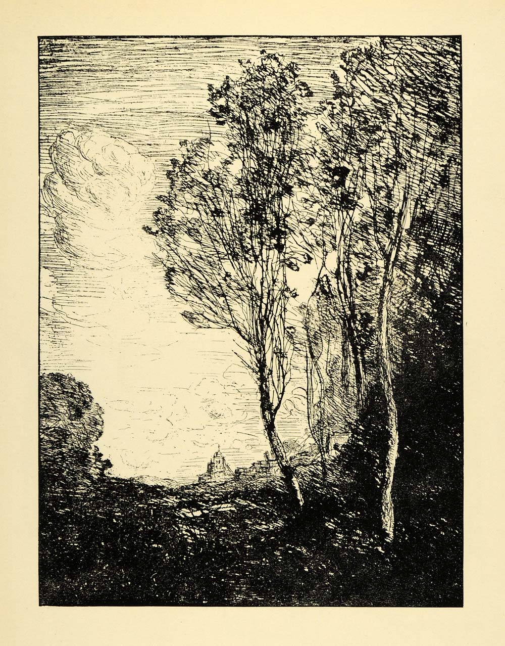 1920 Wood Engraving Jean Baptiste Camille Corot Landscape Artwork XDA7 ...