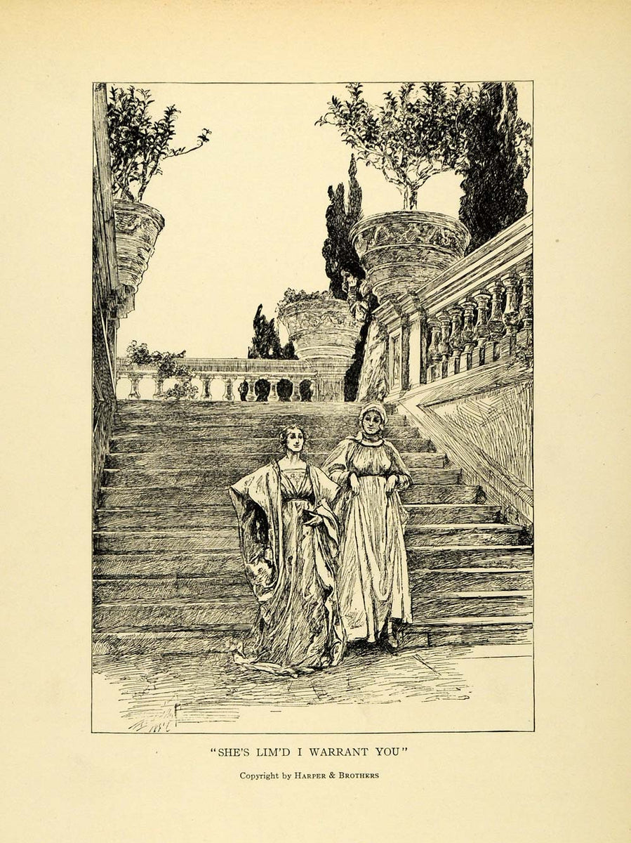 1920 Wood Engraving Edwin Austin Abbey Pen Sketch Drawing Artwork Maid ...