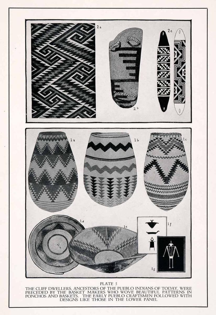 1932 Print Pueblo Indians Basket Woven Pattern Native American Traditi ...