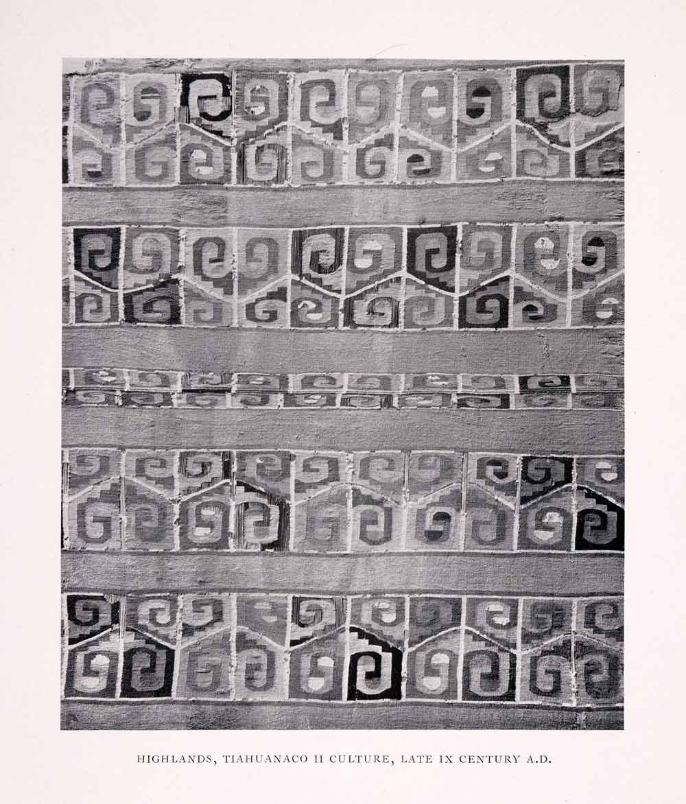 1930 Halftone Print Tiwanaku Tiahuanaco Bolivia Textile Fabric Costume ...