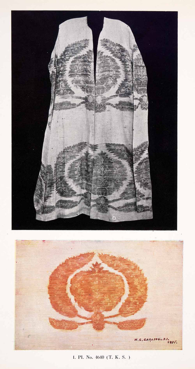 1950 Halftone Print Mantle Turkey Cloak Textile Pattern Kaftan Pomegra ...