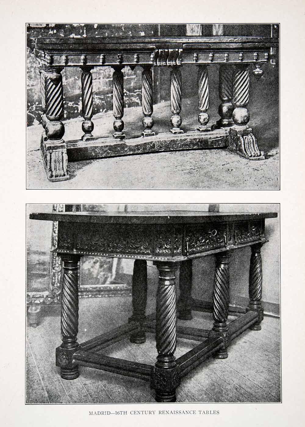 1925 Print Renaissance Furniture Tables Legs Spindles Madrid Spain XDC ...