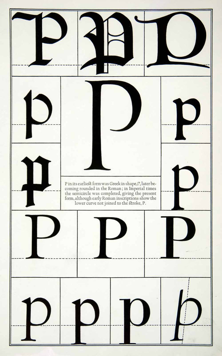 1942 Print Letter P Greek Roman Alphabet Design Typography Frederic Go ...