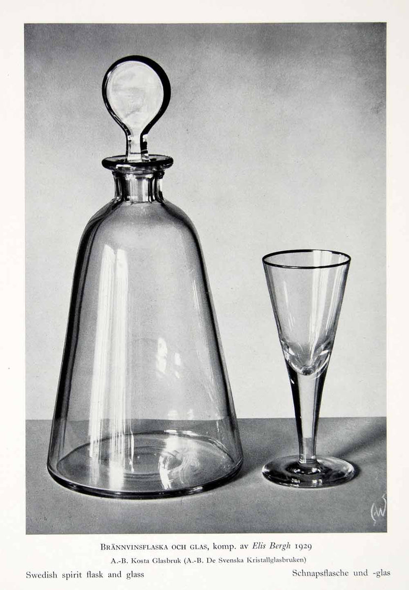 1931 Print Swedish Spirit Flask Glass Sweden Arts Crafts Movement Blow ...