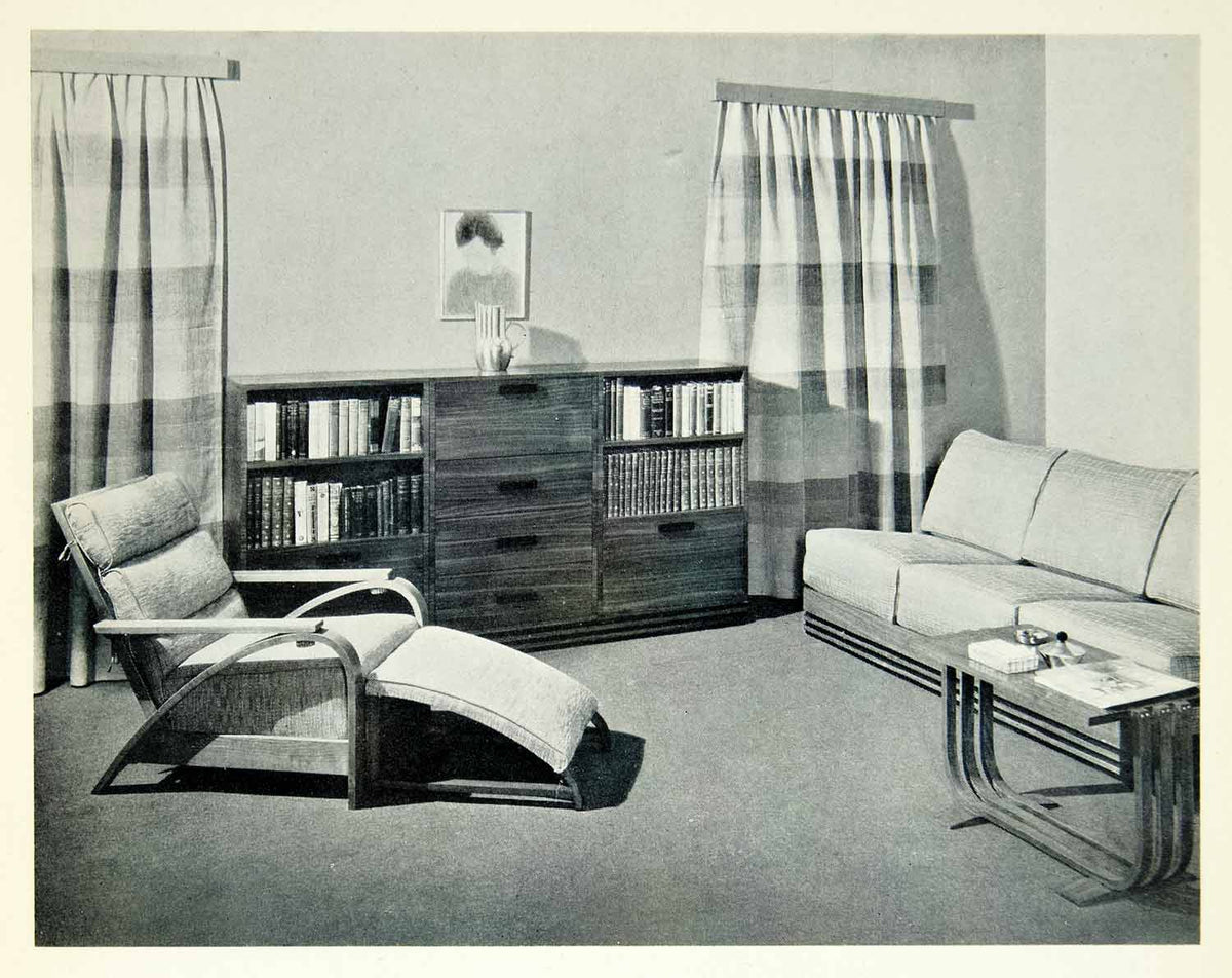 1934 Print Apartment Interior Design Living Dining Sleeping Bed Room G ...