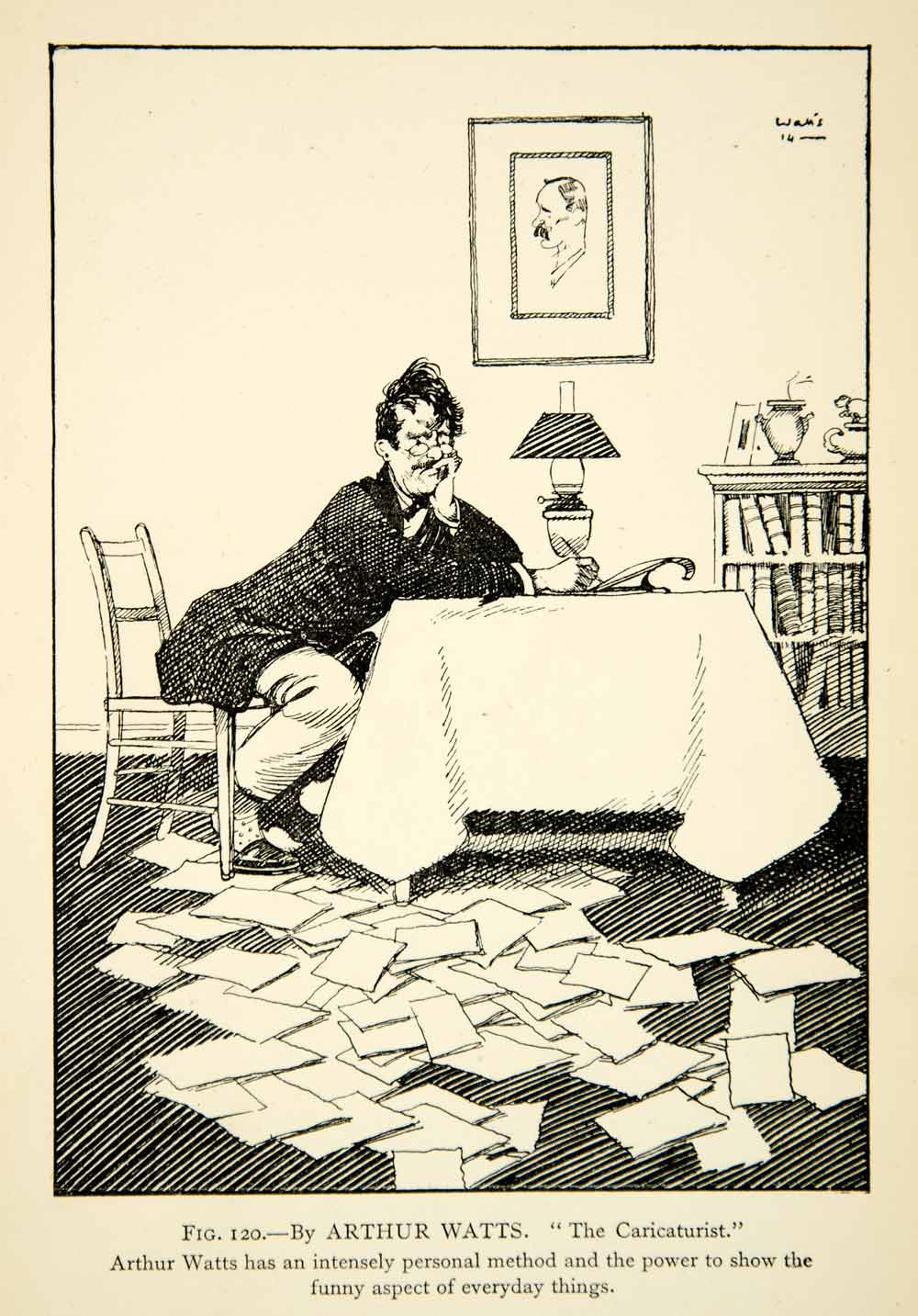 1927 Print Charicaturist Arthur Watts Portrait Artist Interior Studio ...