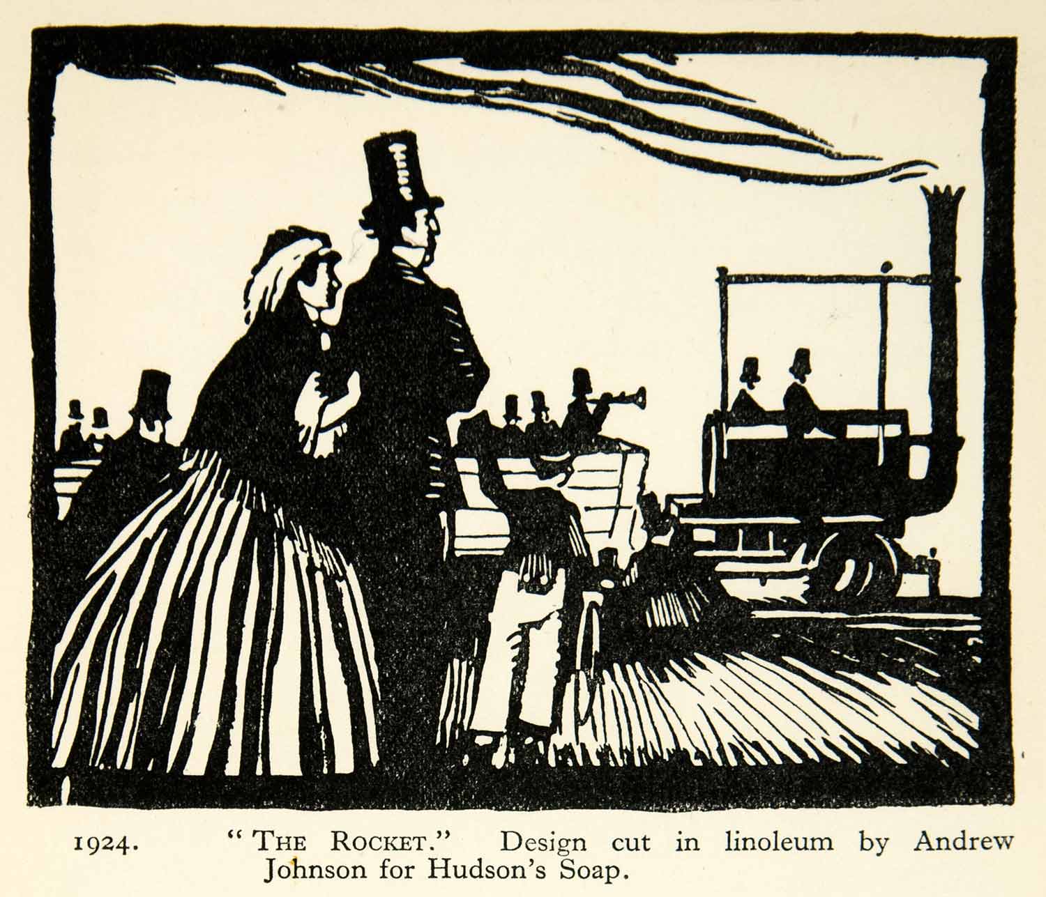 1927 Offset Lithograph Andrew Johnson The Rocket Steam Engine Hudson's ...