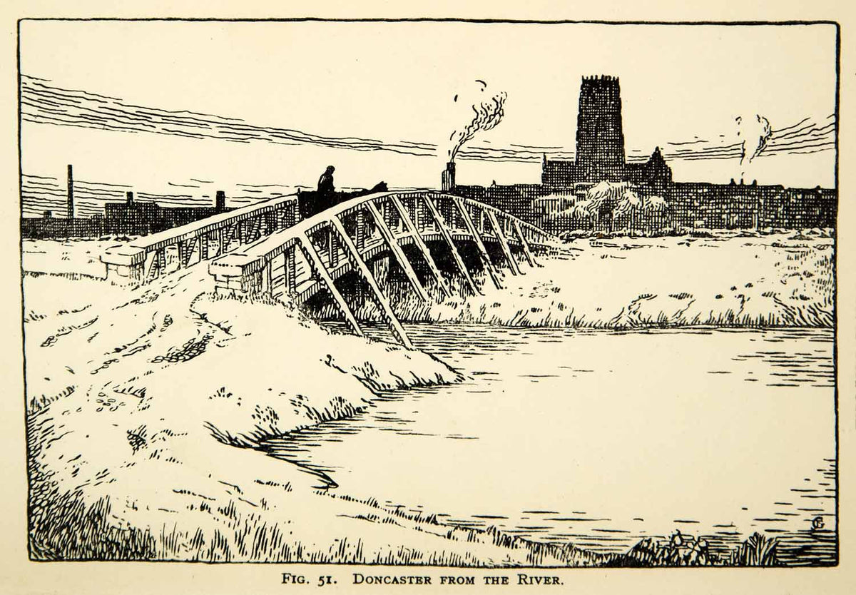 1926 Print Doncaster River Bridge Landscape Skyline Banks Art Figure R ...