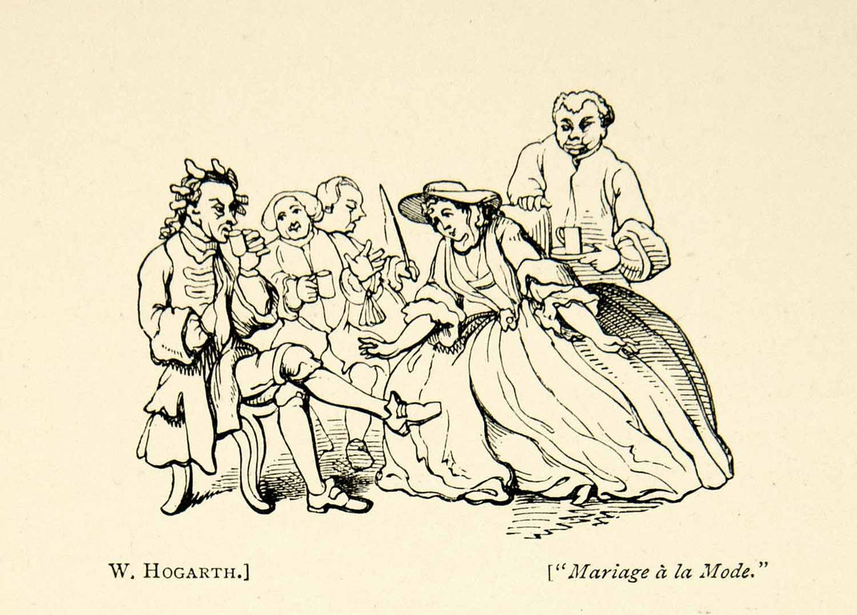 1893 Print William Hogarth Art Cartoon Marriage A La Mode Humorous Sat ...