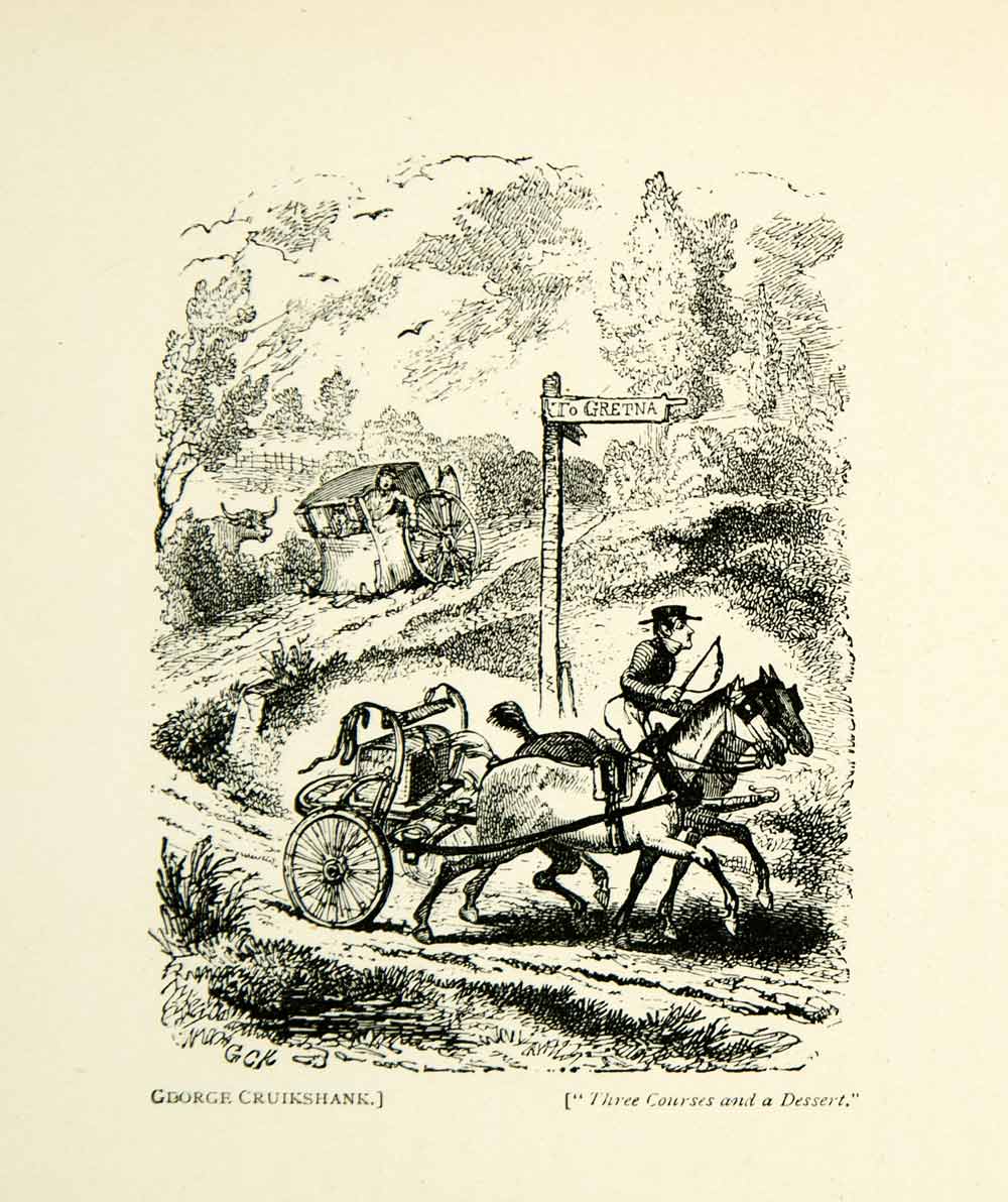 1893 Print George Cruikshank Cartoon Art Deaf Postilion Horse Carriage ...