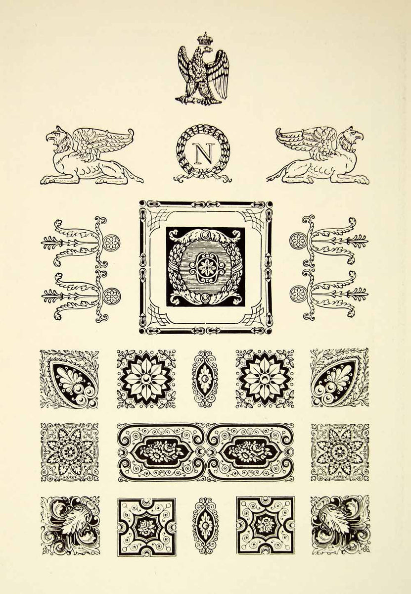 1952 Offset Lithograph Typographic Ornament Decorative Element Griffin ...