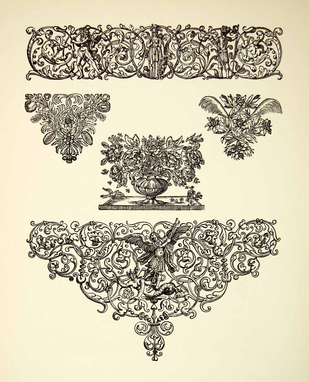 1952 Offset Lithograph Headpiece Tailpiece Decorative Book Ornamental ...