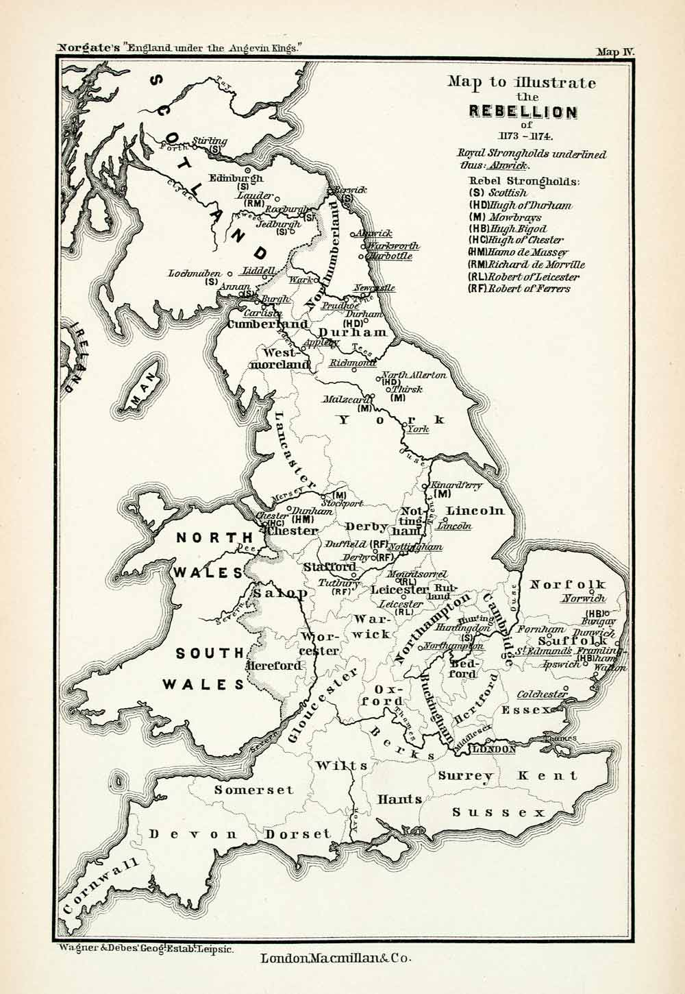 1887 Lithograph Rebellion England Norfolk Bedford Derby Stafford Warwi ...