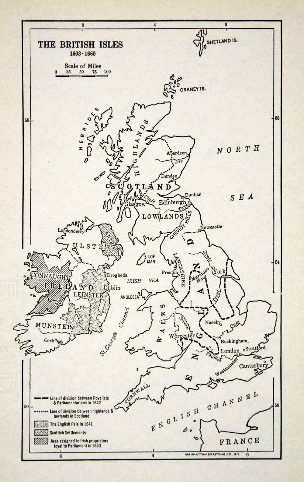 1929 Lithograph Antique Map 1603-1660 British Isles English Scottish X ...
