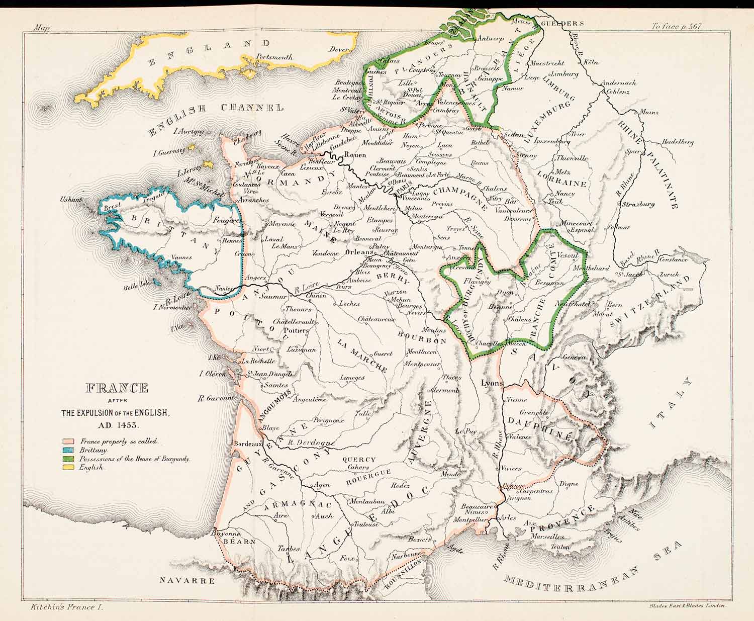 1892 Lithograph France French Hundred Years War Expulsion English Brit ...