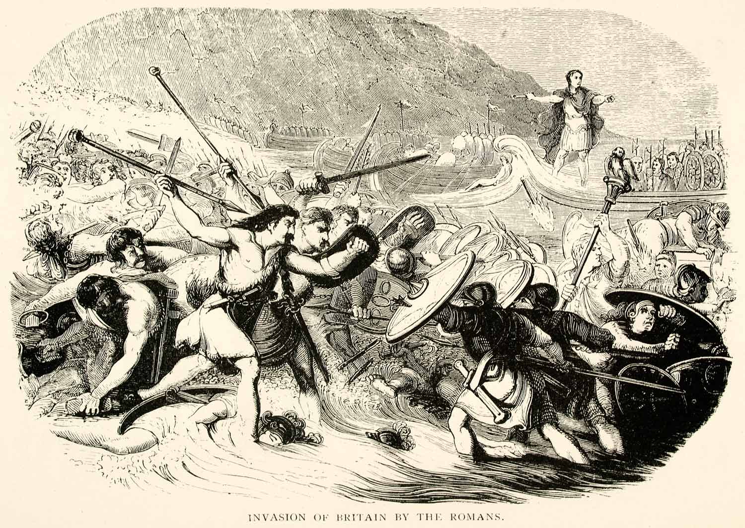1876 Wood Engraving Invasion Britain Romans Anglo-Saxons Britain Warti ...