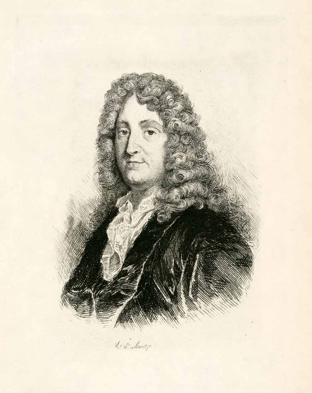 1899 Etching Jean Racine Portrait French Playwright Dramatist Theater ...