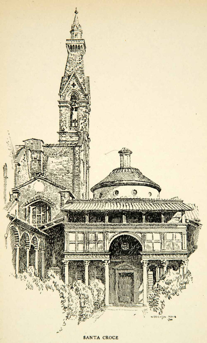 1903 Print Florence Italy Santa Croce Basilica Franciscan Architecture ...