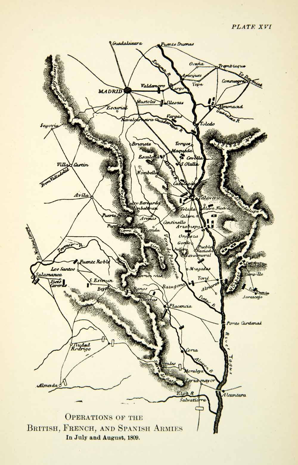 1904 Print Map Peninsular War Napoleonic Campaign British French Spani ...