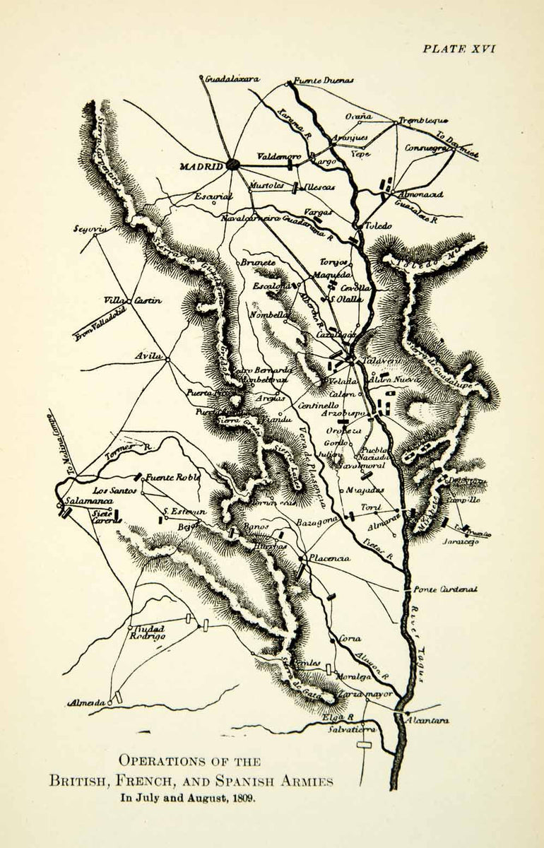 1904 Print Map Peninsular War Napoleonic Campaign British French Spani ...