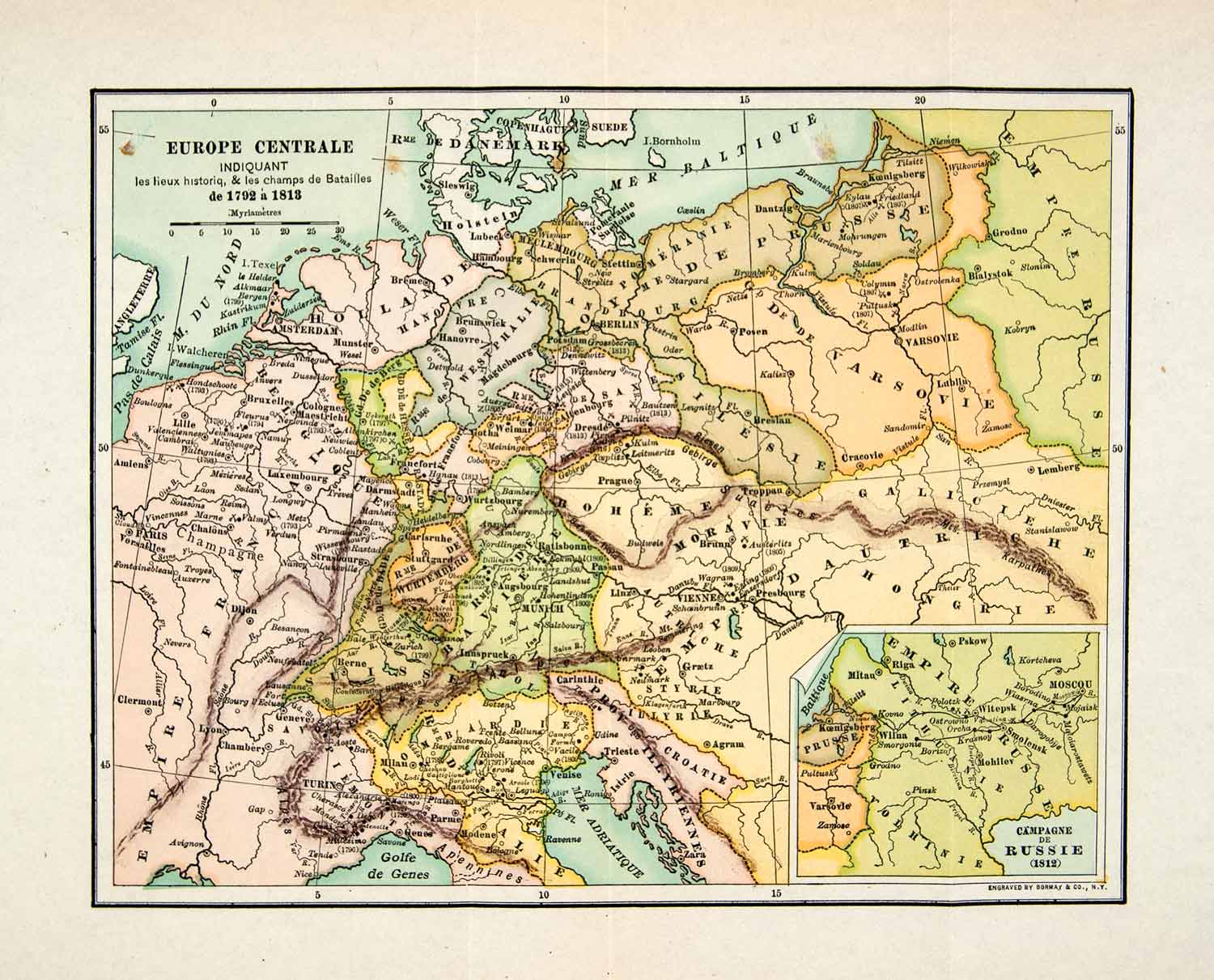 1929 Wood Engraving Map Central Europe France Denmark Holland Belgium ...