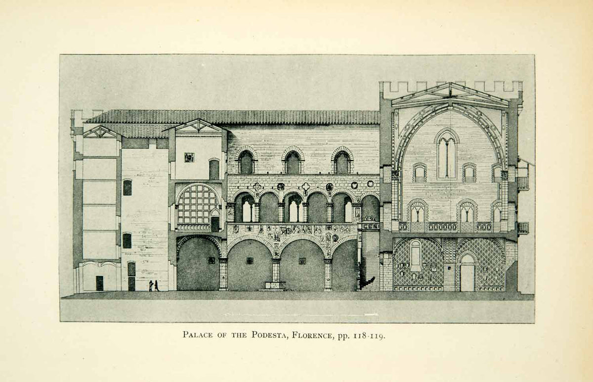 1895 Collotype Palace Podesta Florence Italy Europe Architecture XEEA3 ...