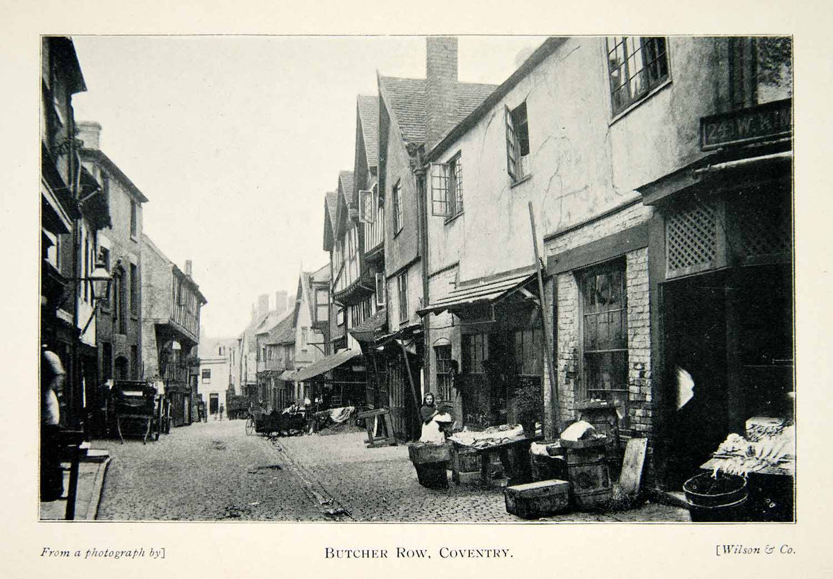 1898 Print Butcher Row Coventry England Street Urban Storefronts XEEA9 ...
