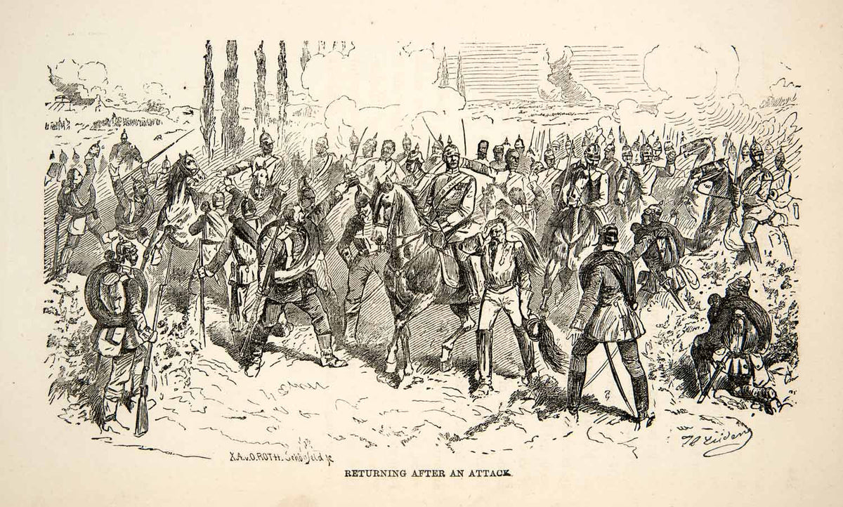 1871 Wood Engraving Military Officer German Army Franco Prussian War G ...
