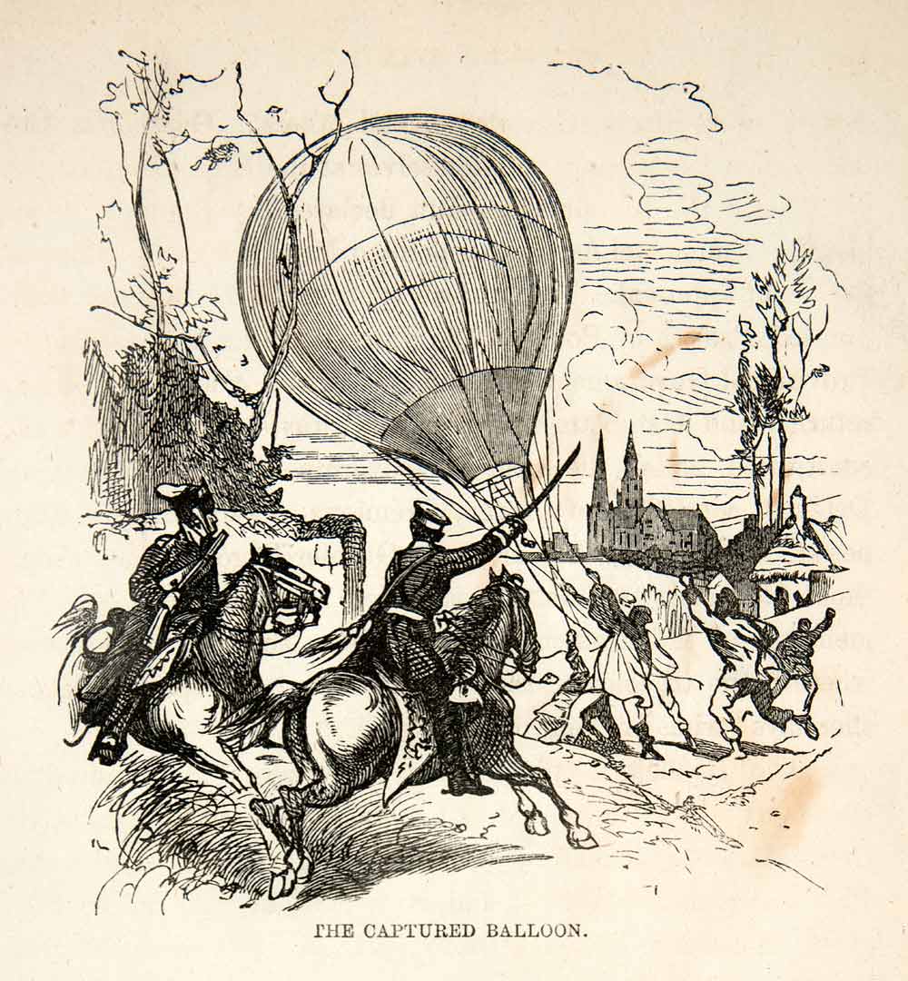 1871 Wood Engraving Balloon Franco Prussian War Calvary Hussar Militar ...