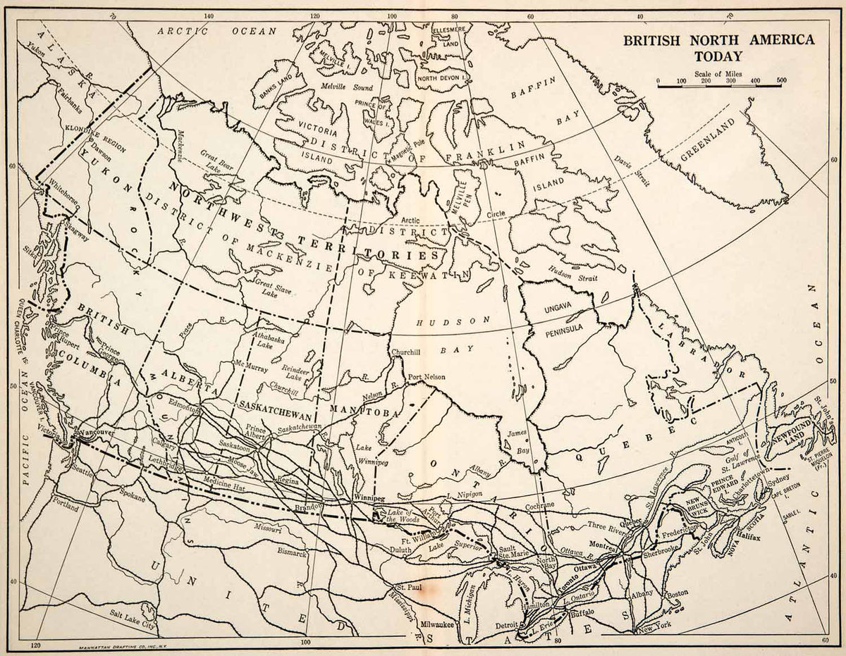 1941 Lithograph Vintage Map British Empire Rule North America Canada X ...
