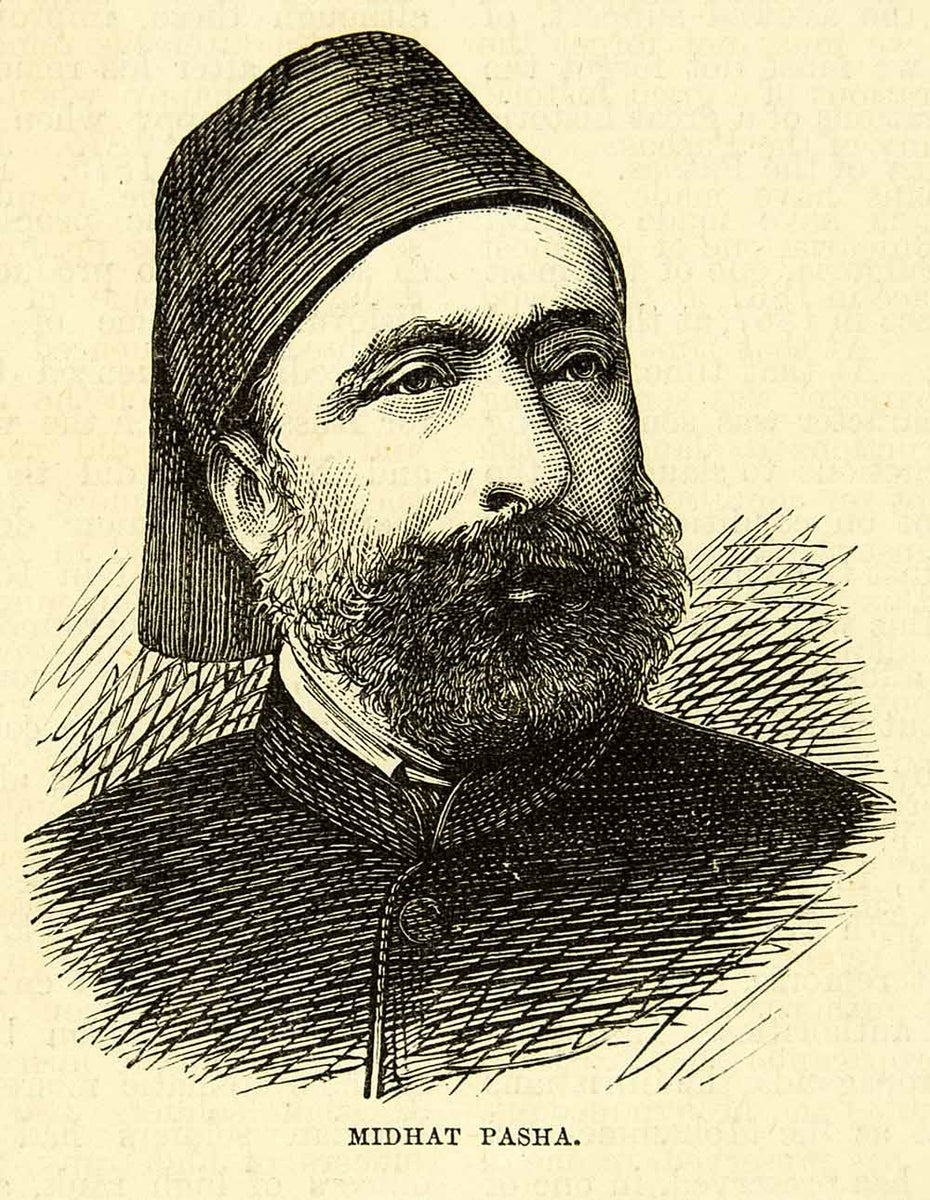 1883 Wood Engraving Portrait Midhat Pasha Ottoman Empire Grand Vizier ...
