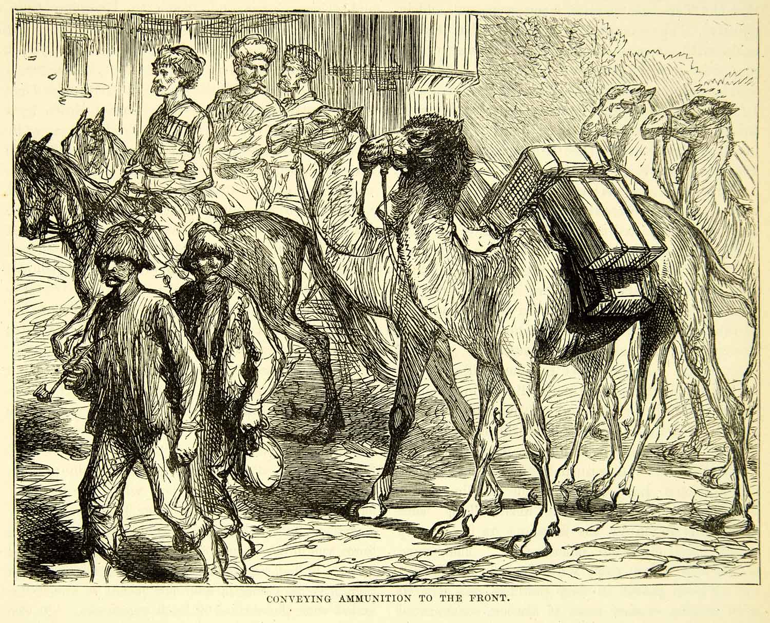 1883 Wood Engraving Ahmed Muhtar Pasha Camels Ammunition Russo Turkish ...