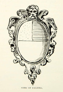 1893 Wood Engraving Marino Faliero Family Crest Coat of Arms Doge Veni ...