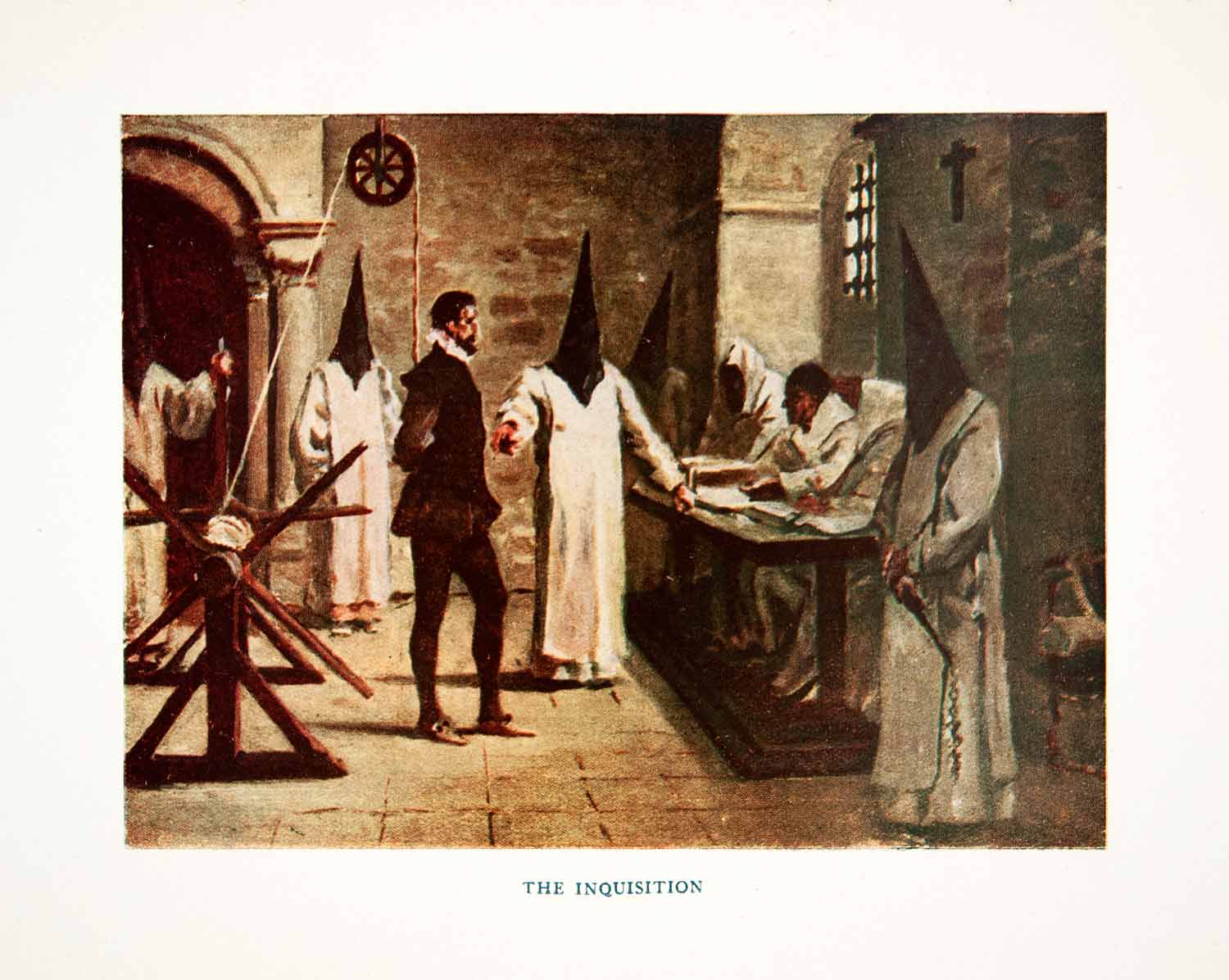 1920 Color Print Inquisition Persecution Heretics Catholicism Torture ...
