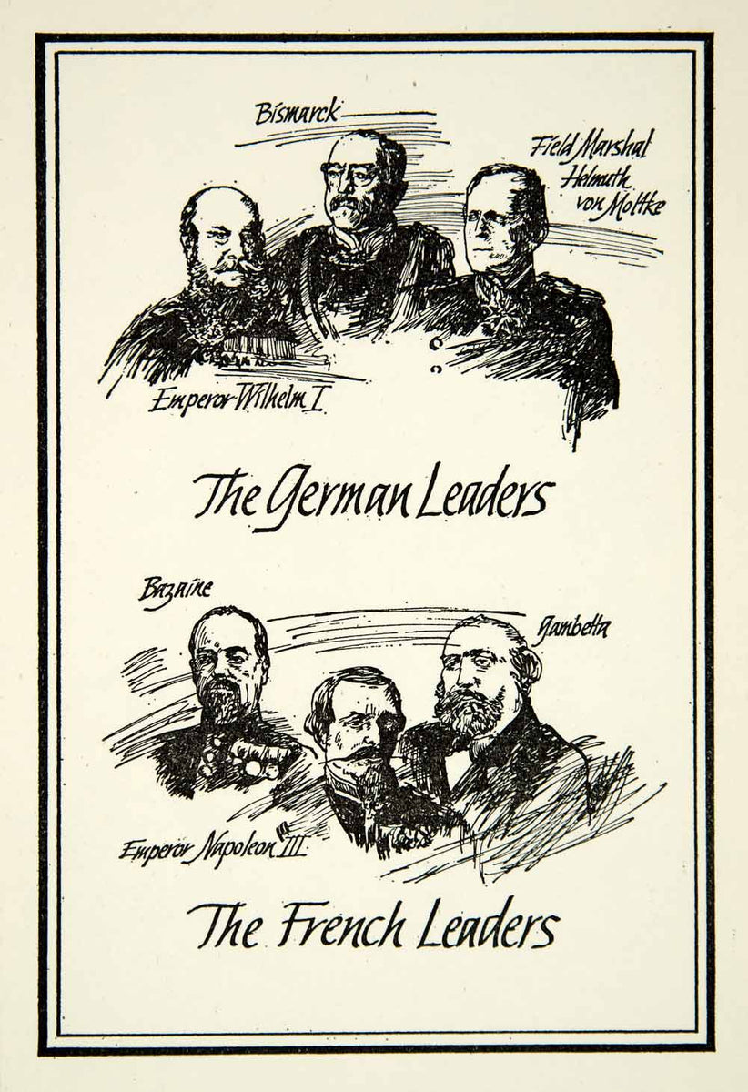 1965 Offset Lithograph Franco Prussian War German French Leaders Portr ...