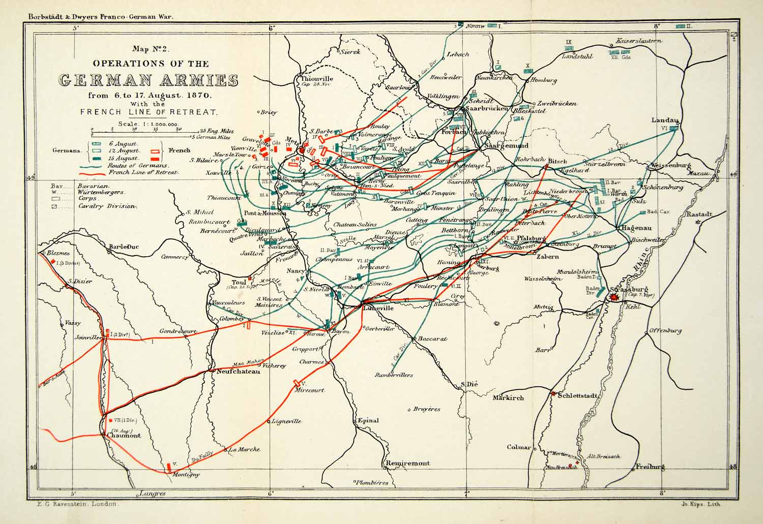 1873 Photolithographed Map Operations German Armies Franco Prussian Wa ...