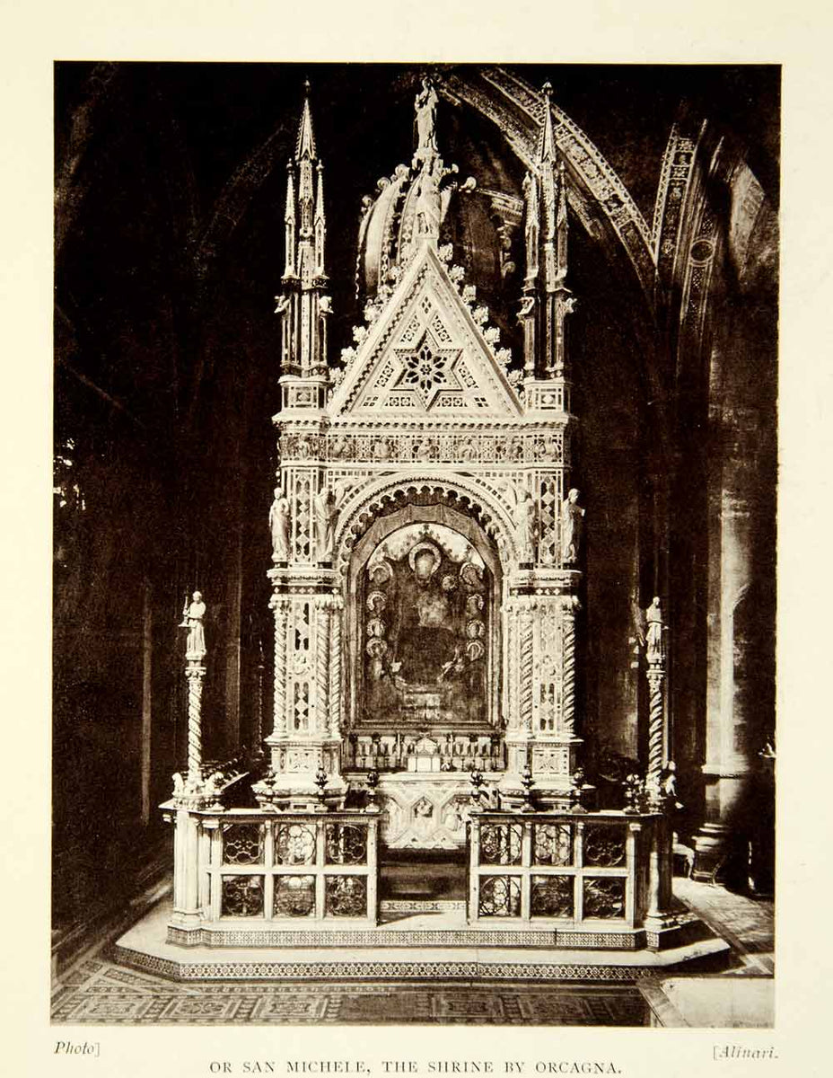 1909 Print Orcagna Orsanmichele Church Shrine Tabernacle Florence Fire ...