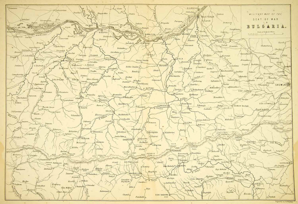 1878 Photolithographed Map Military Bulgaria Theatre Russo Turkish War ...