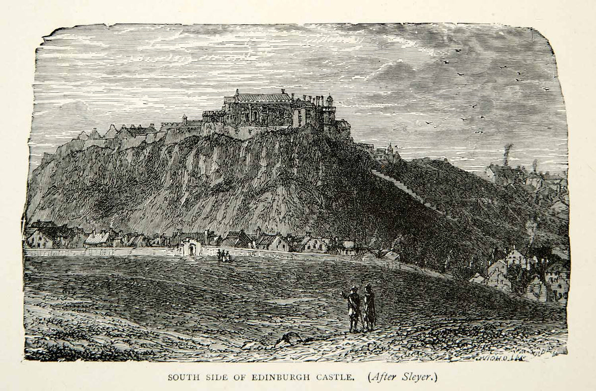 1907 Wood Engraving Edinburgh Castle Rock South Side Fortress Scotland ...