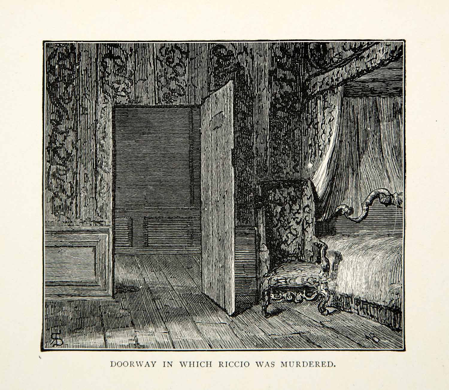 1907 Wood Engraving David Rizzio Murder Holyrood Palace Edinburgh Quee ...