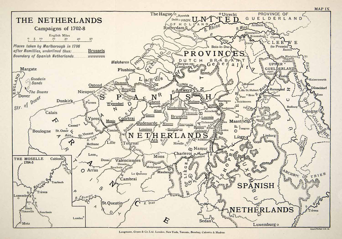 1948 Print Map Netherlands Military Campaign War Spanish Succession XE ...