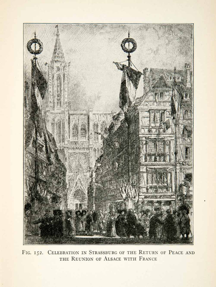 1921 Print Celebration Strassburg Strasbourg Cathedral Alsace Reunion ...