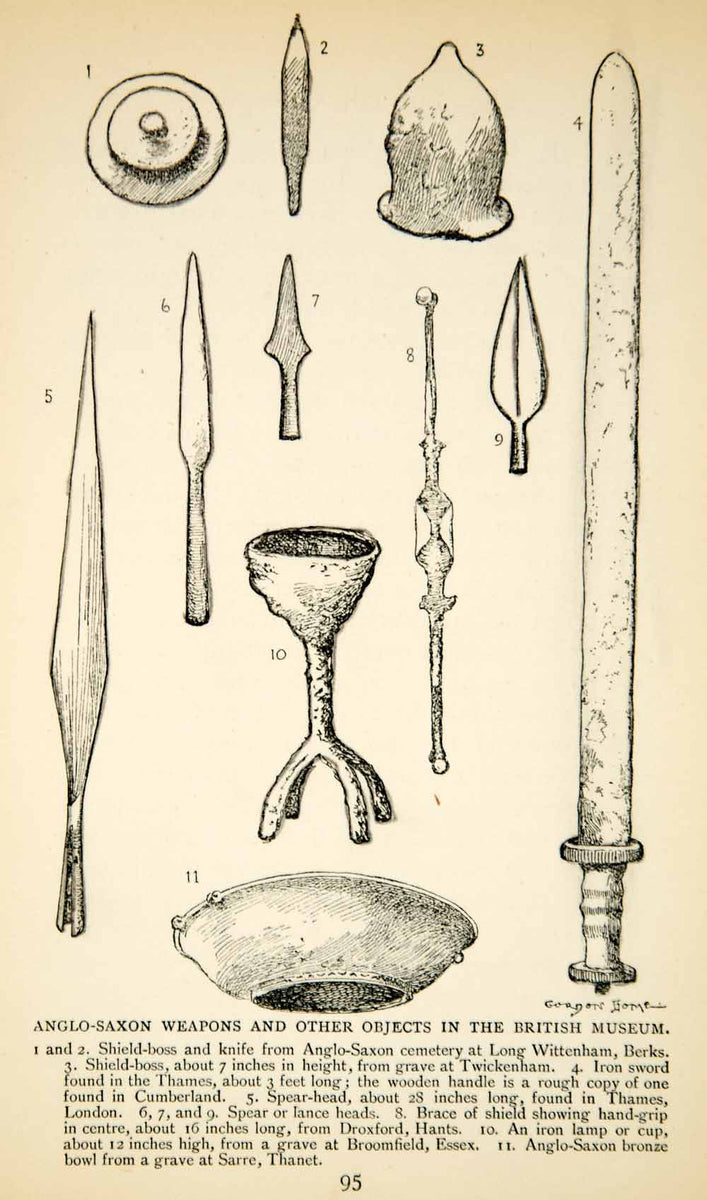 1915 Print Gordon Home Art Anglo-Saxon Weapons British Museum Archaeol ...
