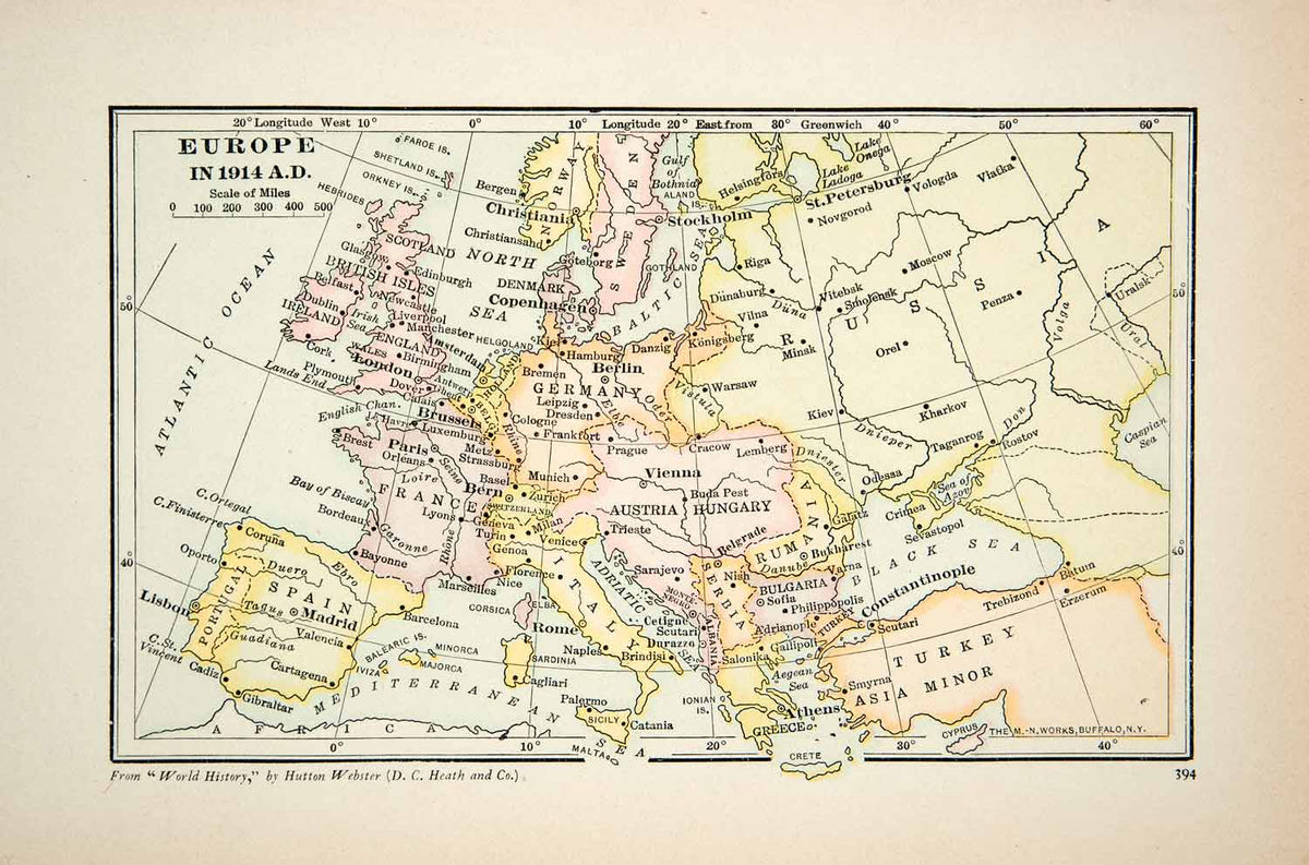 1929 Print Map Europe Portugal Spain Turkey Russia Austria Hungary Ger ...