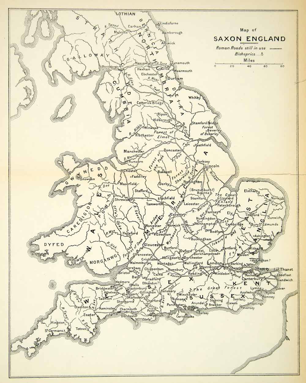 1904 Offset Lithograph Saxon England Lothian Map Gwynedd Morganwg Suss ...