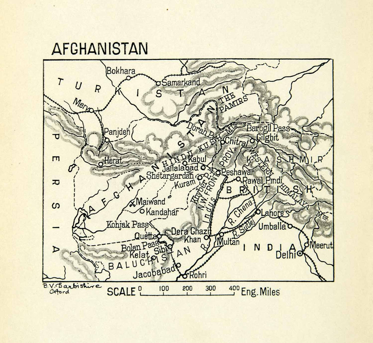 1913 Afghanistan Map India Turkistan Persia Kashmir Gilghit Kabul Maiw ...