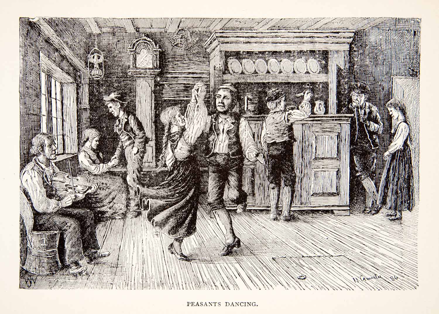 1901 Print Peasants Dancing Pub Norway Norwegian Scandinavian Folk XEQ ...