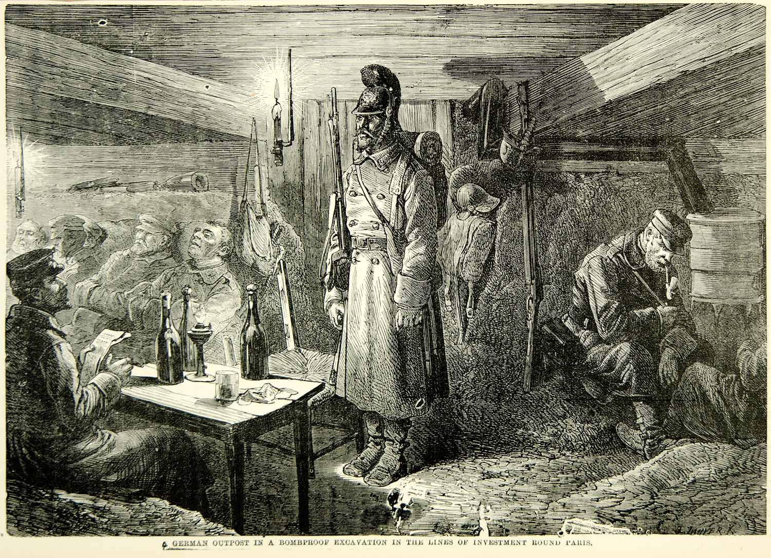 1884 Wood Engraving Franco-Prussian War German Outpost Bombproof XEQA2 ...