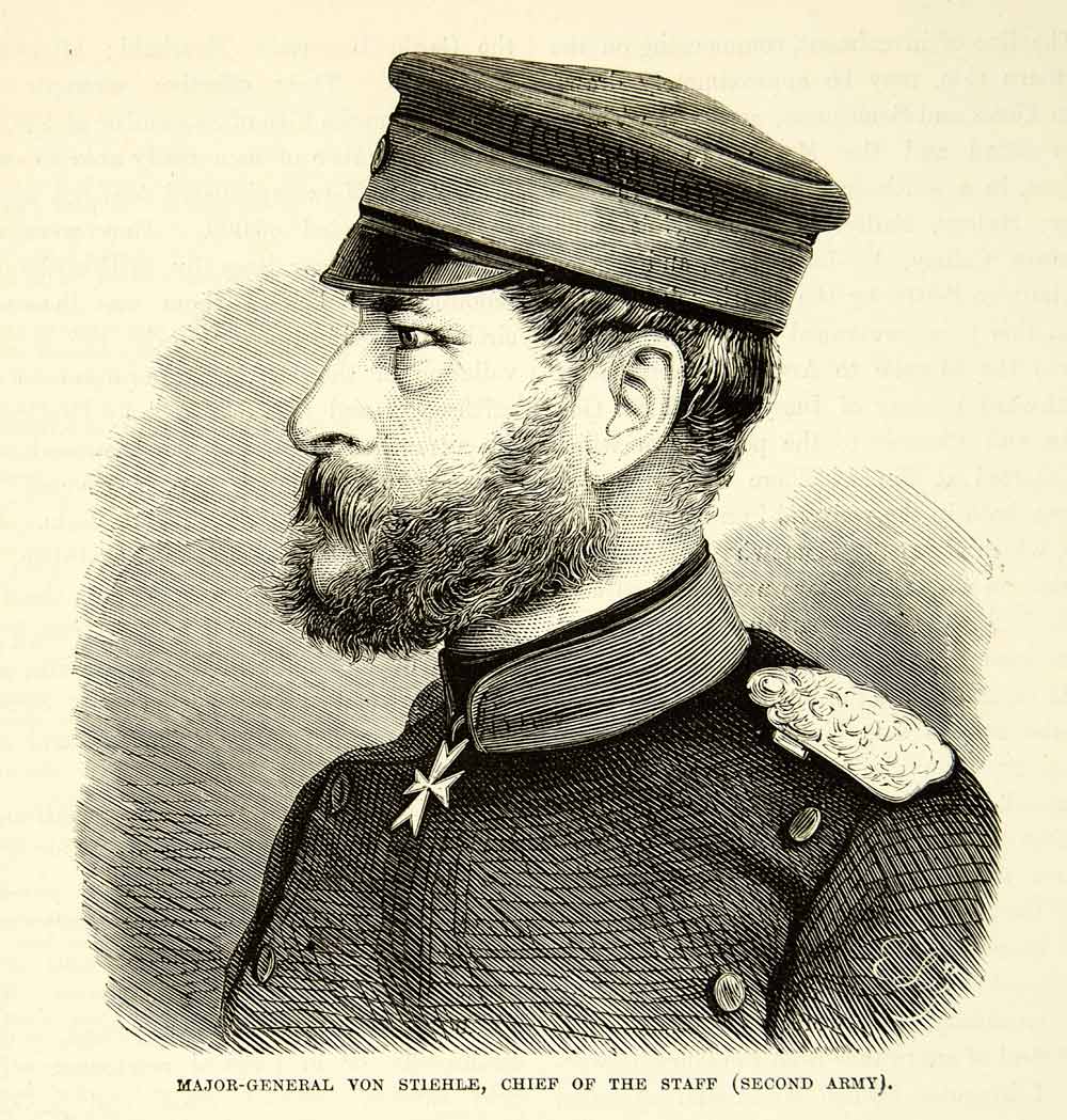 1884 Wood Engraving Major General Gustav Von Stiehle Franco-Prussian W ...