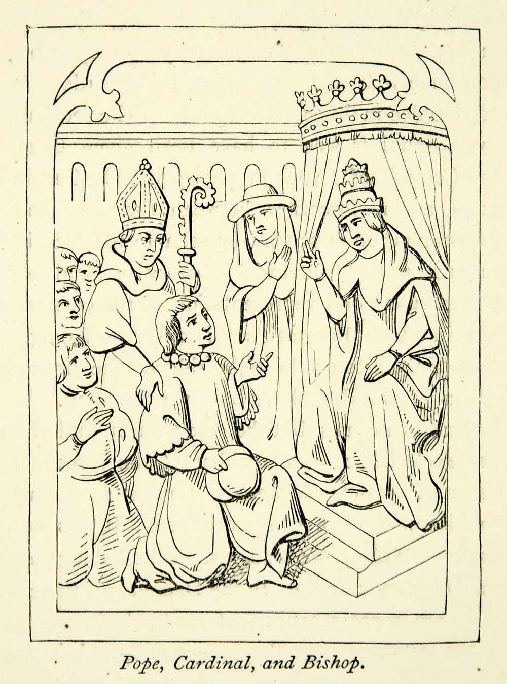 1872 Wood Engraving Roman Catholic Medieval Art Pope Cardinal Bishop X ...